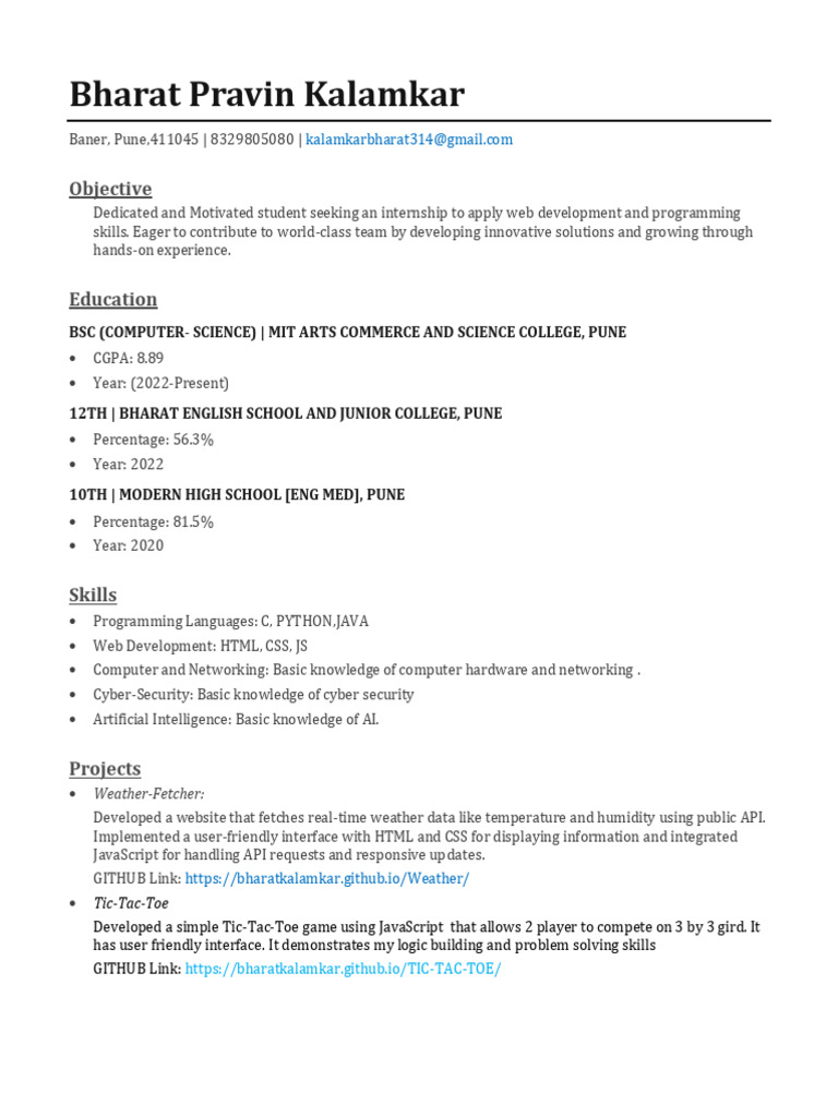 Bharat Pravin Kalamkar: Objective | PDF