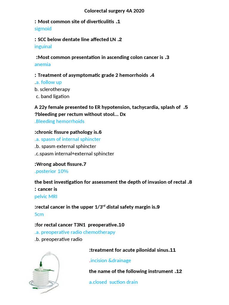 Colorectal Surgery 4A Exam | PDF