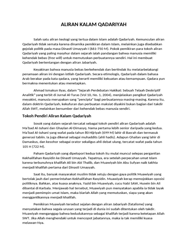 Aliran Kalam Qadariyah | PDF | Agama & Spiritualitas