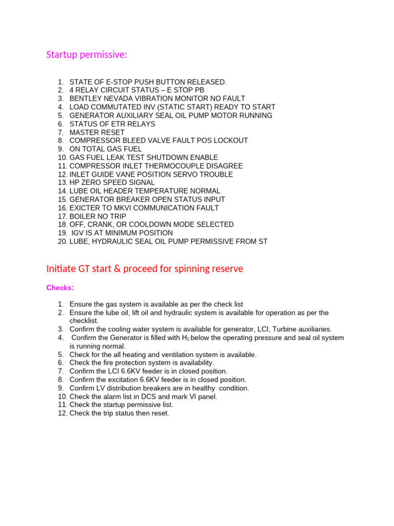 GT Start up procedure | PDF | Pump | Electric Generator