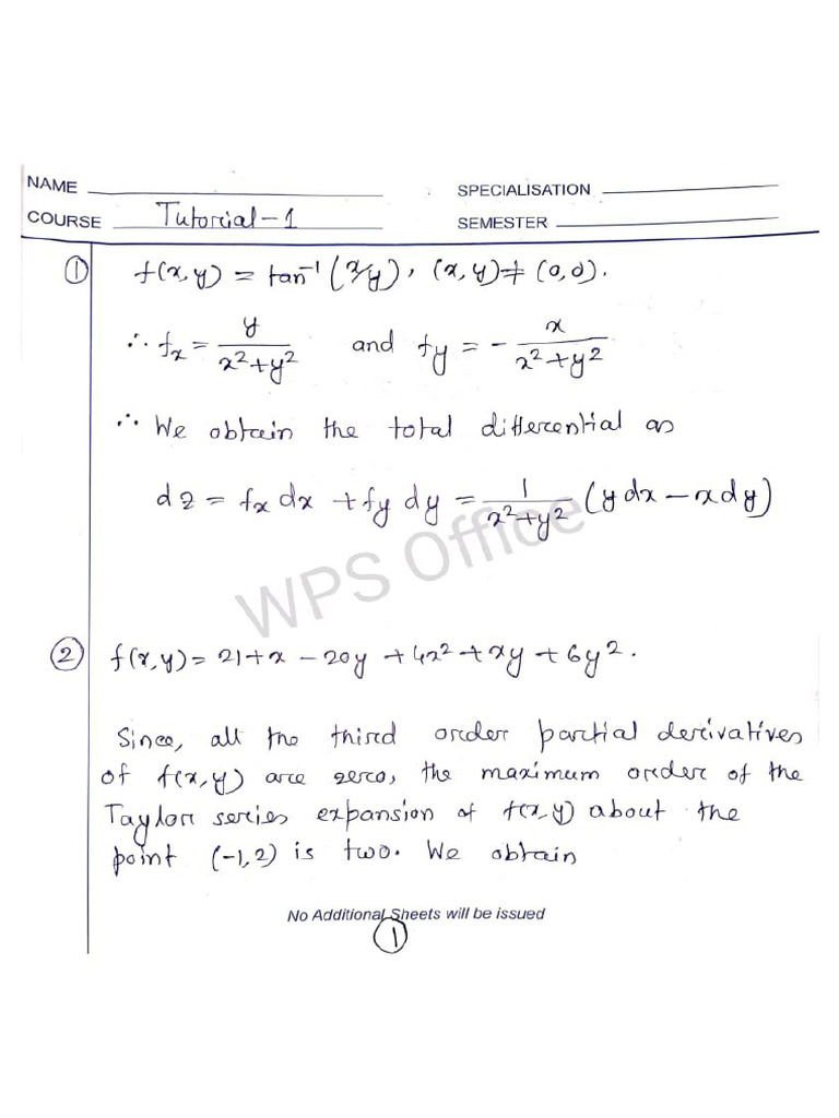 Unit 2 Functions of Several Variables Tutorial 1 Solutions | PDF