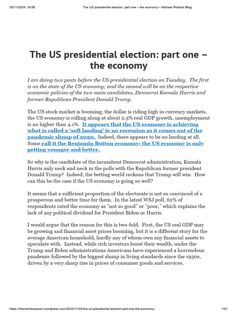 The US Presidential Election - Part One - The Economy - Michael Roberts ...