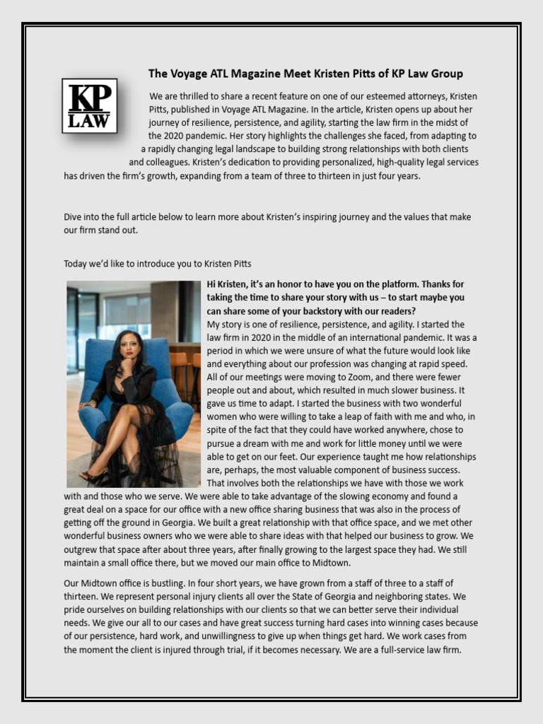 The Voyage ATL Magazine Meet Kristen Pitts of KP Law Group | PDF