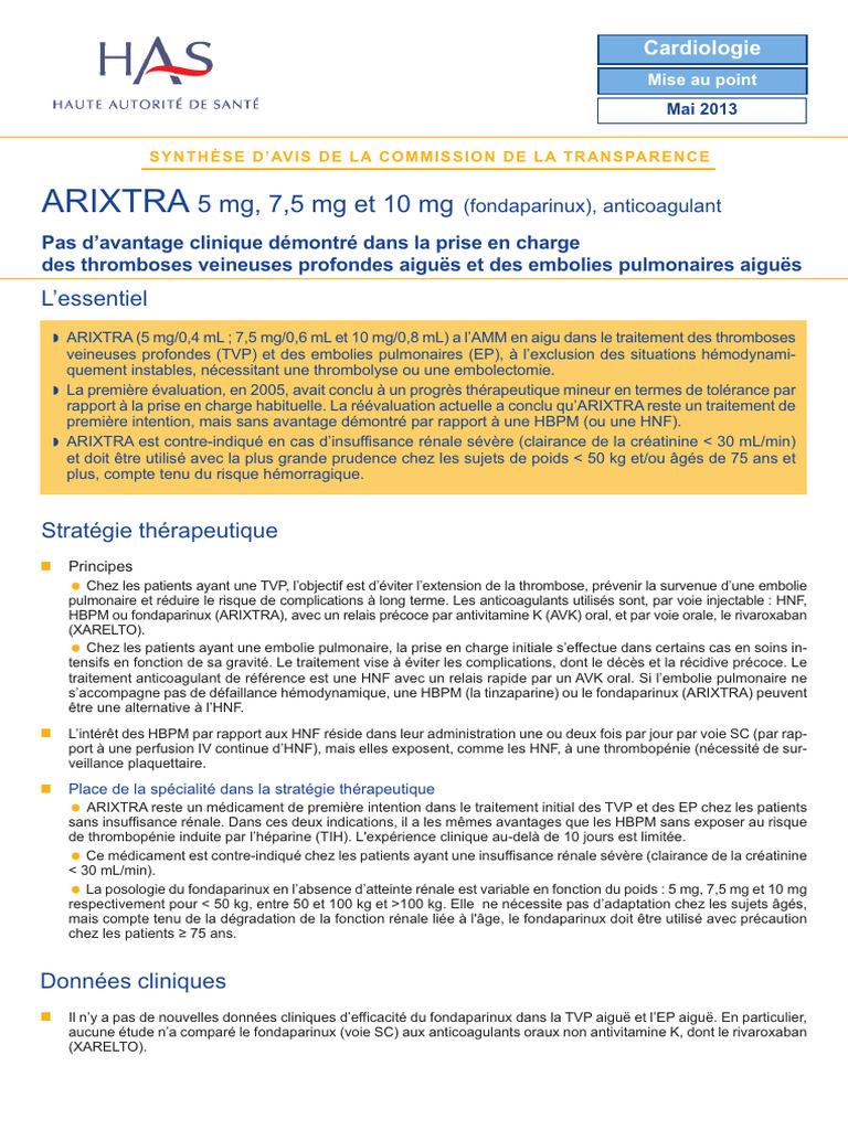 Synthese Arixtra Reev Curatif 12536 | PDF | Médecine clinique ...