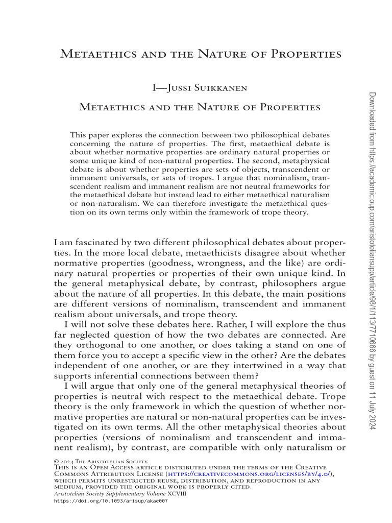Metaethics and The Nature of Properties | PDF | Metaphysics ...