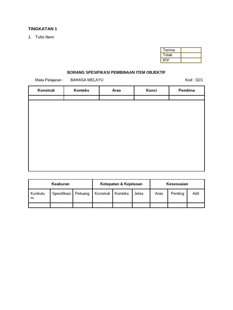 Objektif Borang Topi Kasut 2 | PDF