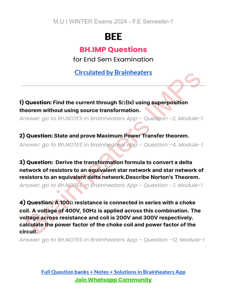 Bee Fe Sem1 Final Exam Imps | PDF | Electrical Impedance | Inductor