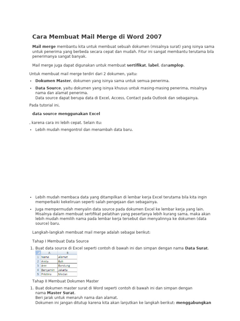 Cara Membuat Mail Merge Di Word | PDF