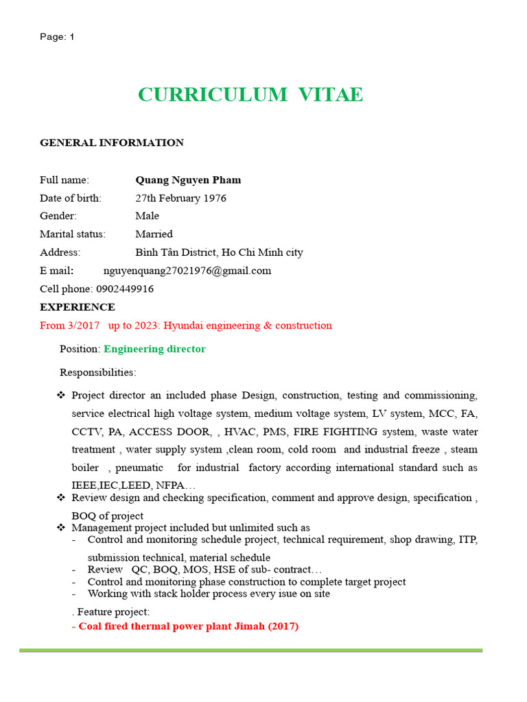 Curriculum Vitae: General Information | PDF | Specification (Technical Standard) | Engineering