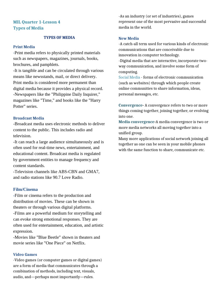 Lesson 4 Types of Media | PDF | Mass Media | Media (Communication)