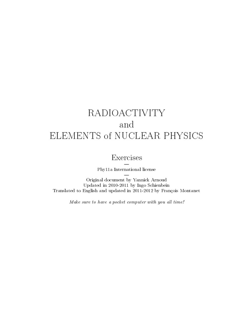 Nuclear Physics Exercises on Radioactivity | PDF | Radioactive Decay ...