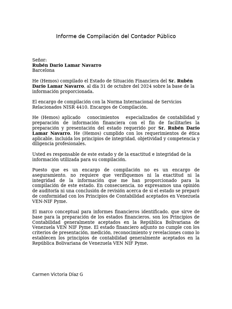 Informe Financiero Rubén D. Lamar | PDF | Negocios | Finanzas y dinero