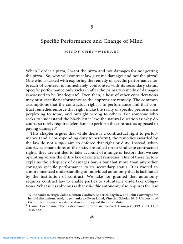 Specific Performance and Change of Mind | PDF | Damages | Legal Remedy