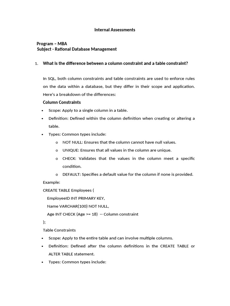 SQL Constraints, Triggers, and Variables Explained | PDF | Relational Database | Table (Database)