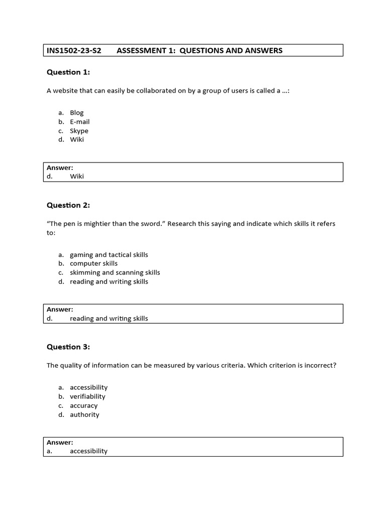 INS1502 Assessment Q&A Guide 2023 | PDF | Information | Libraries