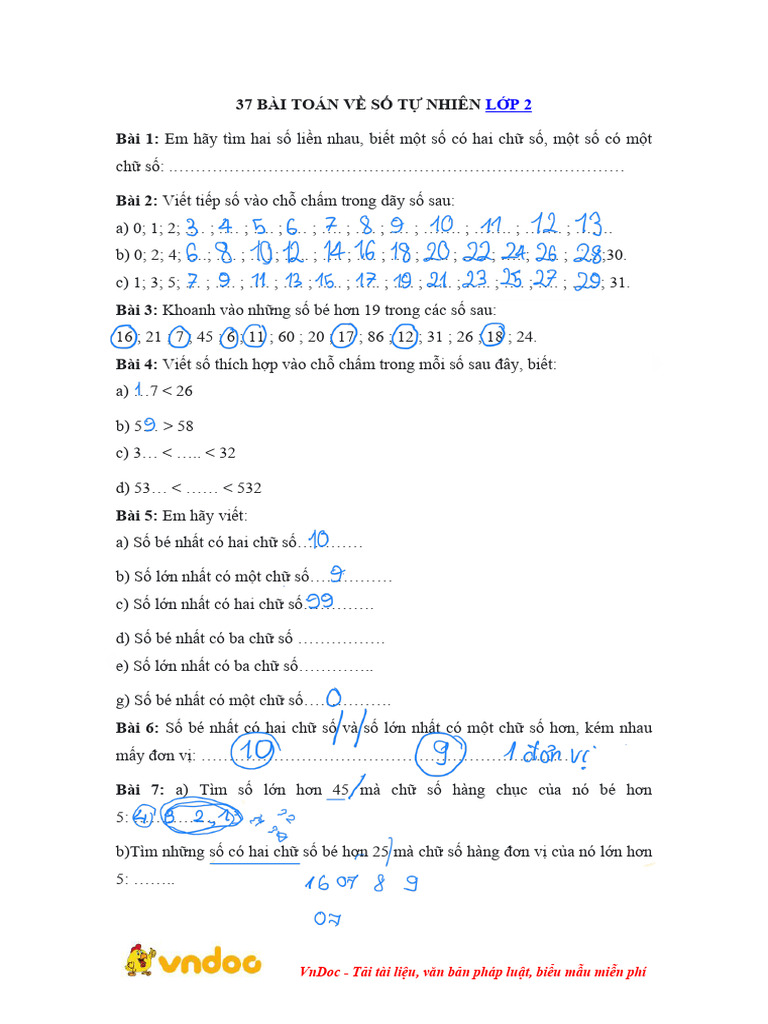 37 Bai Toan Ve So Tu Nhien Lop 2 | PDF