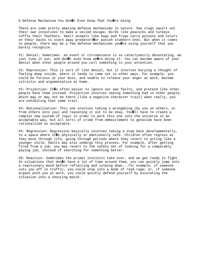 6 Defense Mechanism You Don't Even Know That You're Using | PDF ...