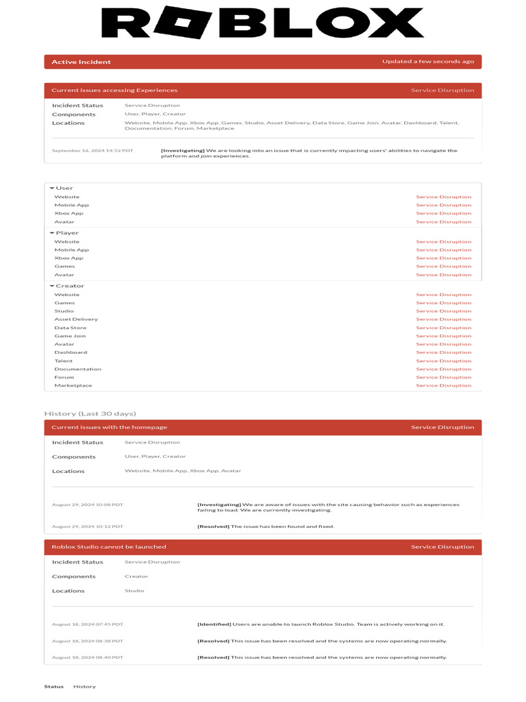 Roblox Status | PDF | Software | Computing