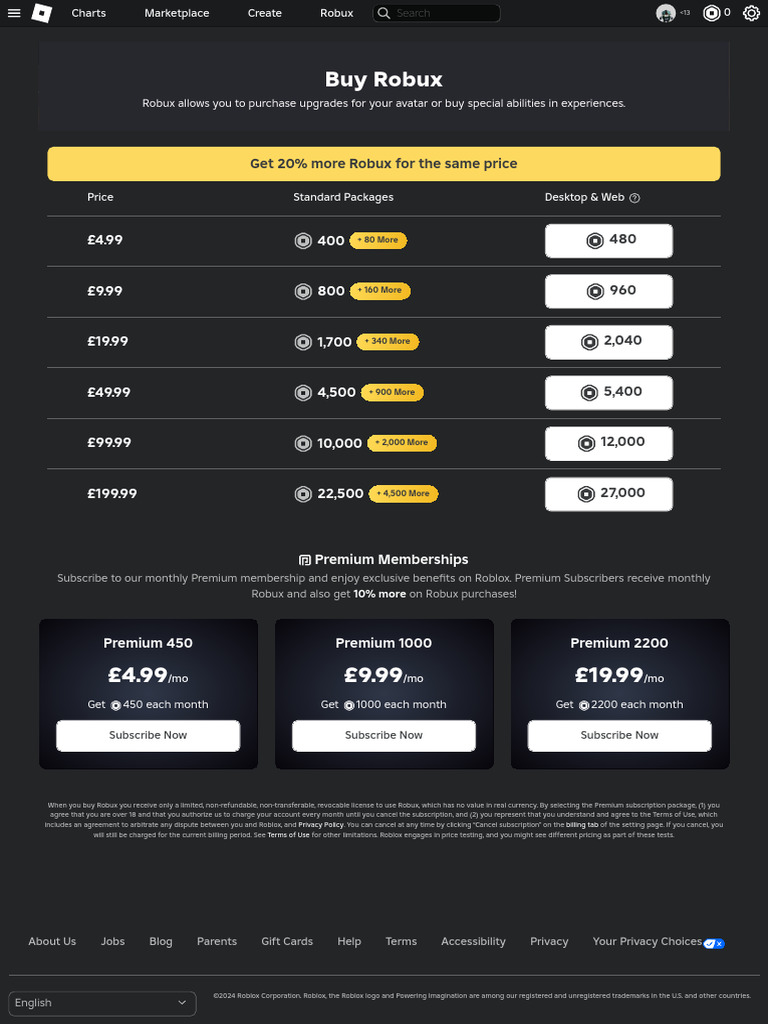 Robux Purchase Options and Premium Benefits | PDF