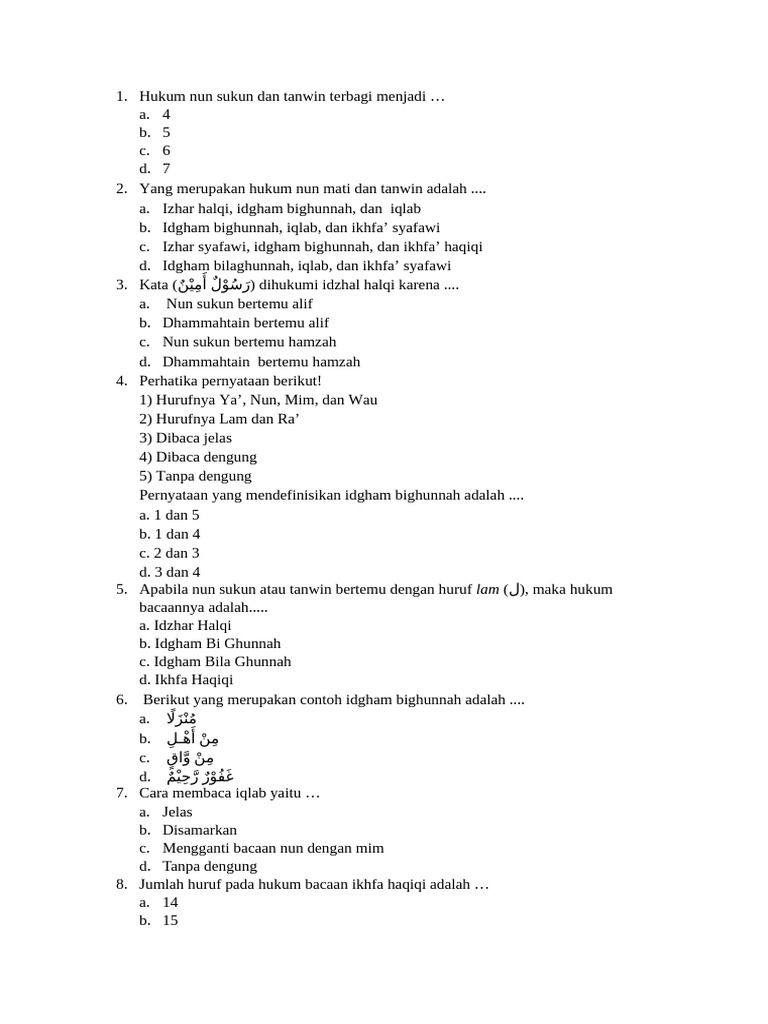 Contoh Soal Tajwid | PDF | Seni & Disiplin Bahasa | Kajian Bahasa Asing
