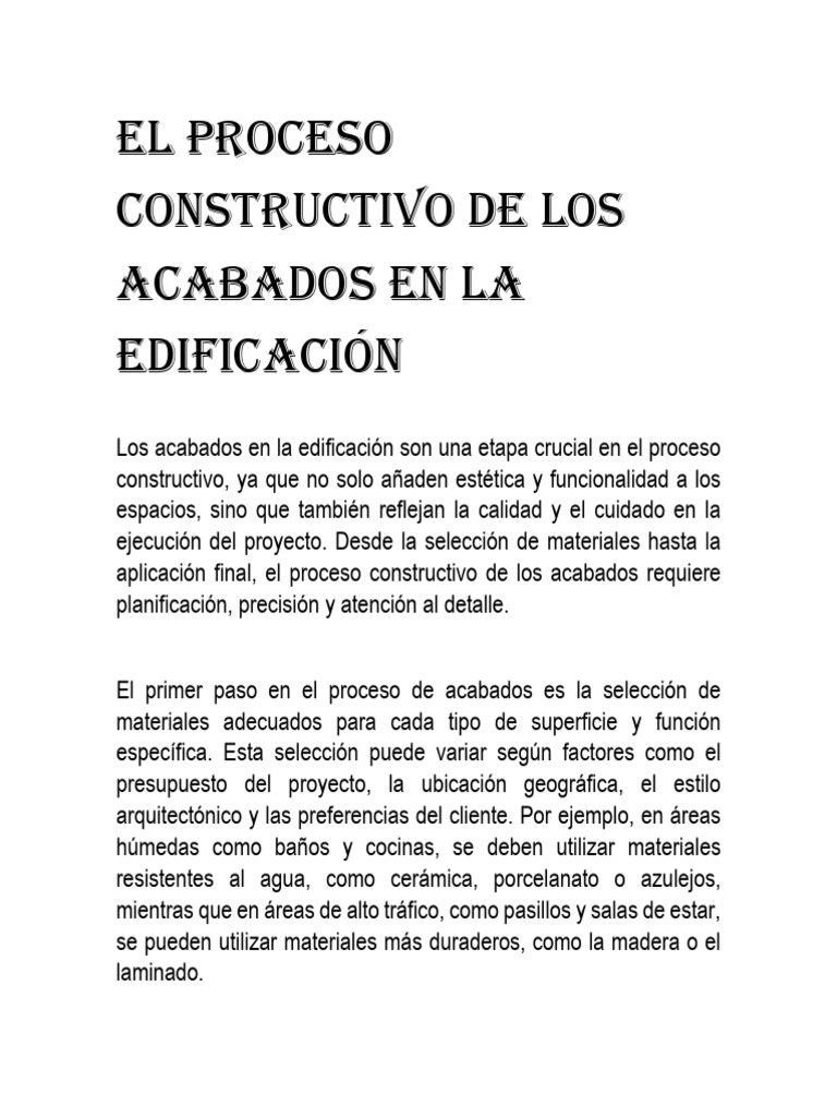 Ensayo El Proceso Constructivo de Los Acabados en La Edificación | PDF | Pintar