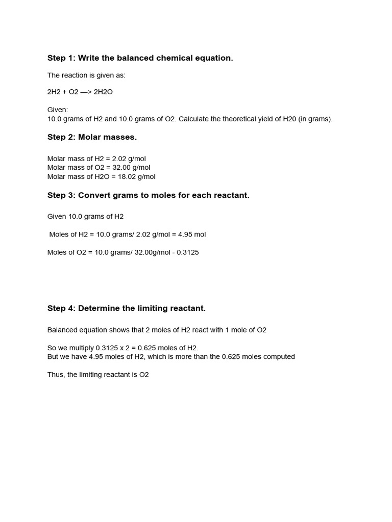 Mass Relationships in Chemical Reactions (2 H2 + O2 - H2O) ASSIGNMENT Soco | PDF | Teaching ...