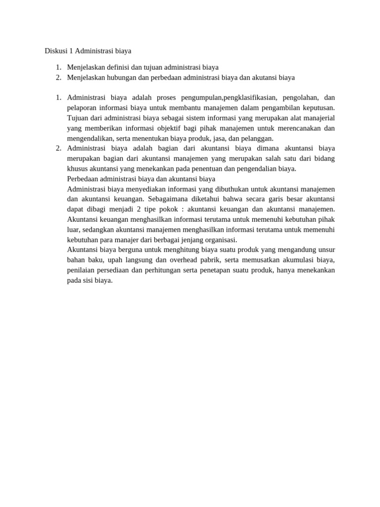 Pengertian dan Tujuan Administrasi Biaya | PDF