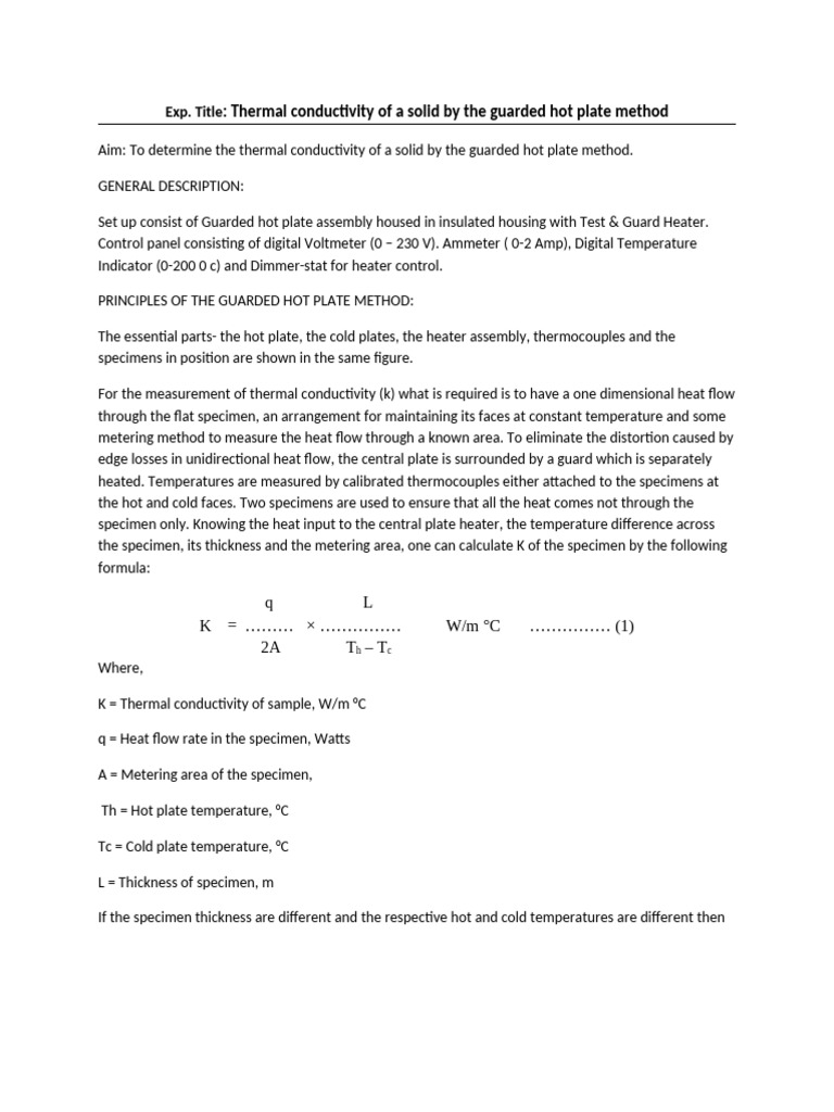Guarded Hot Plate Method Overview | PDF | Thermocouple | Heat Transfer