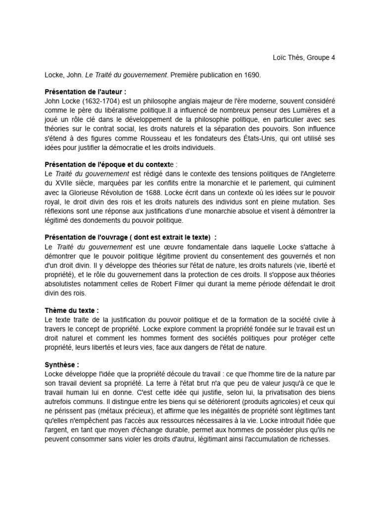 Locke, John Le Traité Du Gouvernement | PDF | John Locke | Loi naturelle