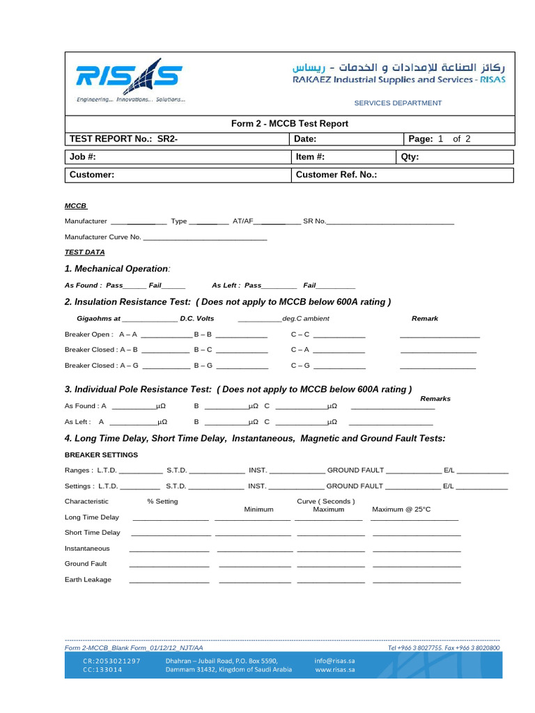 MCCB Setting Calculation Report | PDF | Equipment | Electrical Equipment