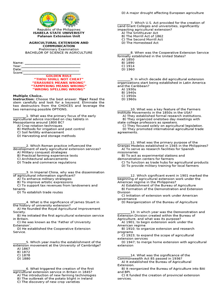 Agricultural Extension and Communication Prelim Exam | PDF ...