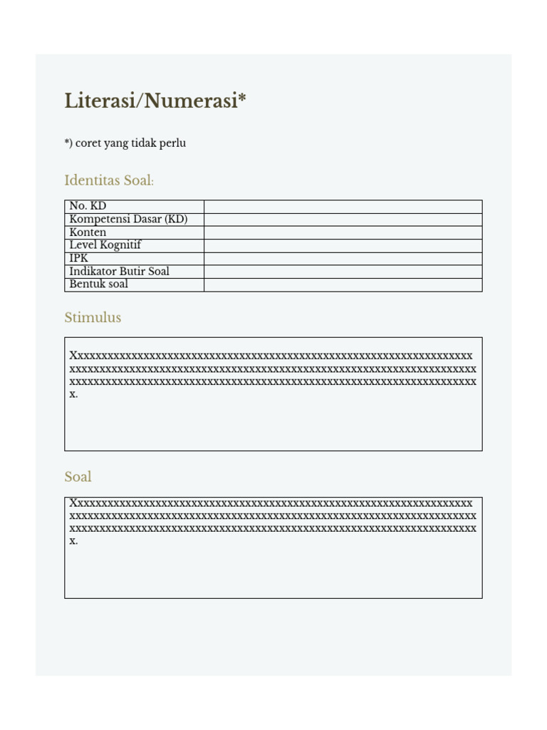 Template Soal AKM Untuk Sasaran Pengmas | PDF