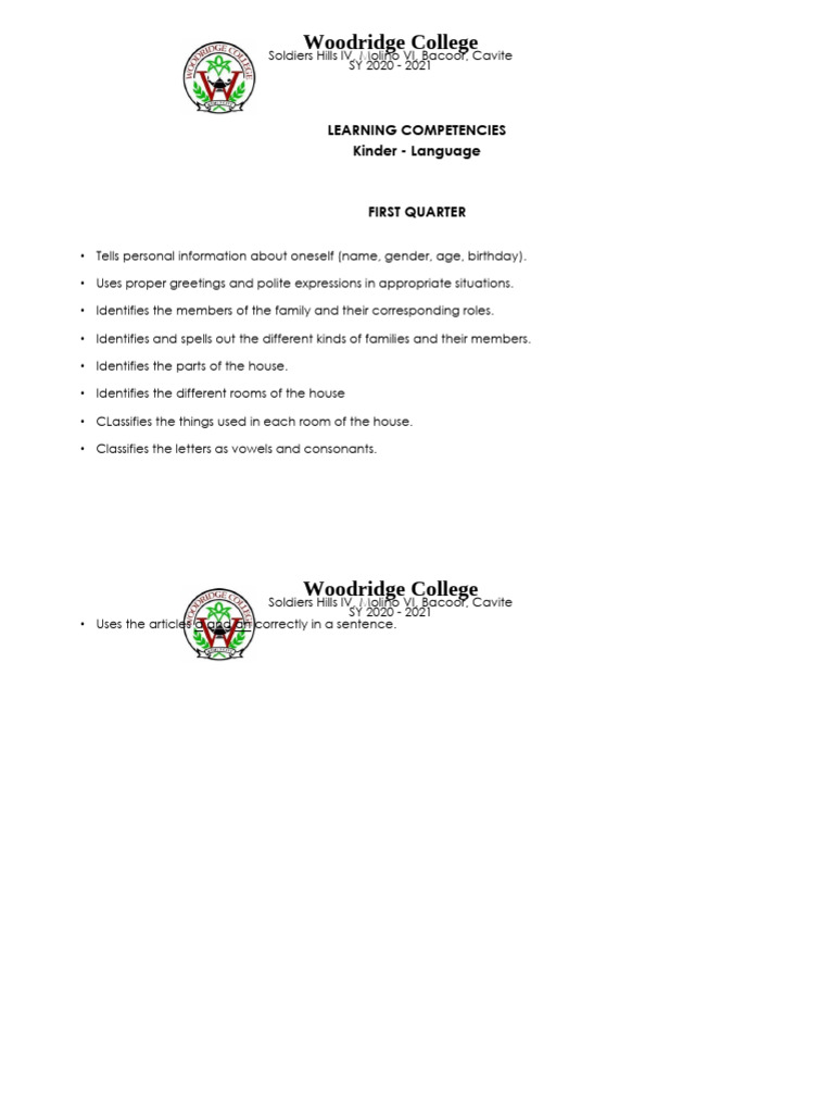 Learning Competencies Sy20-21 | PDF | Noun | Verb