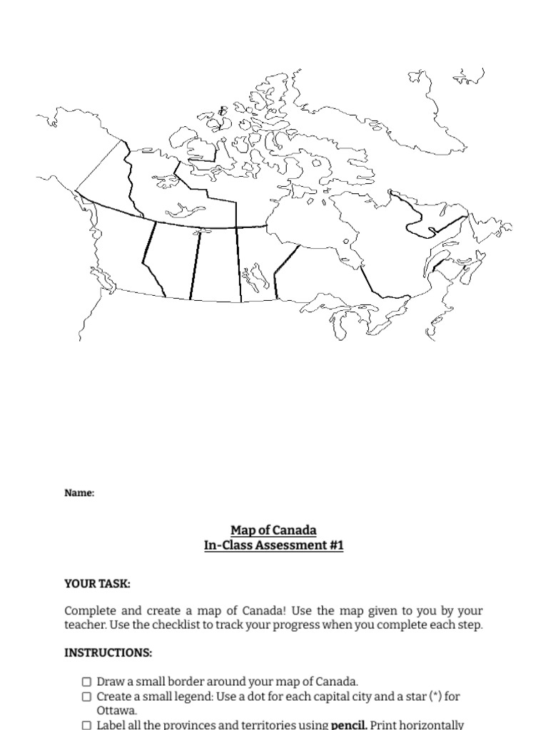 Day 1 Map of Canada Assignment - In-Class Assessment #1 | PDF