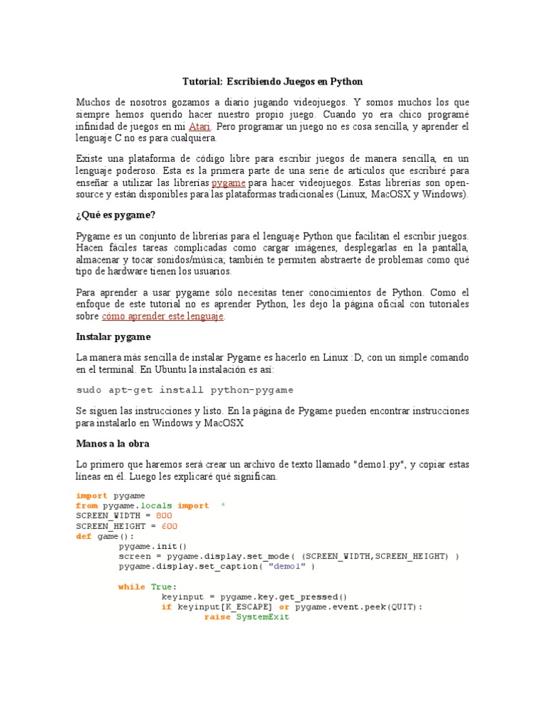 Tutorial-Escribiendo Juegos Con Pygame | PDF | Python (lenguaje de ...