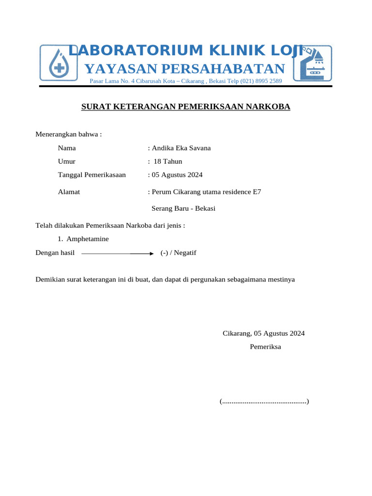 Blangko Surat Pemeriksaan Narkoba | PDF