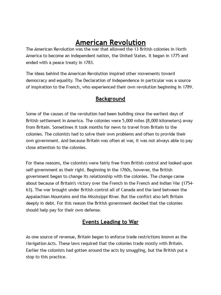 American Revolution Summary | PDF | George Washington | Kingdom Of ...