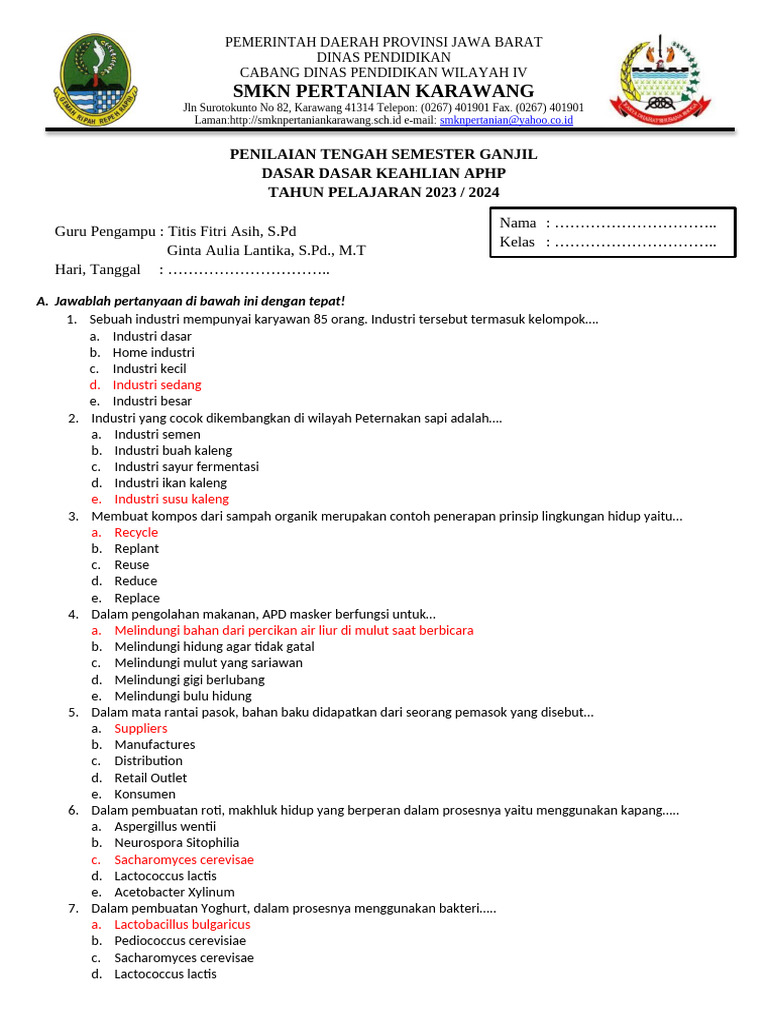 Soal Pas Ganjil DDK Aphp Kelas 10 Tp. 2023 | PDF | Sains & Matematika