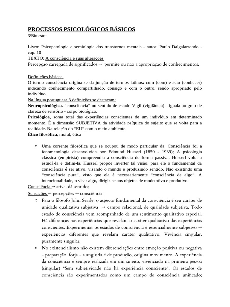 Processos Psicológicos Básicos | PDF | Memória | Consciência