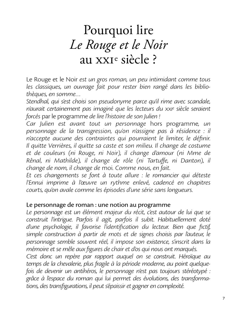 Pourquoi lire Le Rouge et le Noir aujourd'hui ? | PDF
