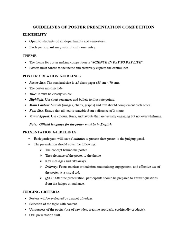 Guidelines For Poster Presentation Competition | PDF