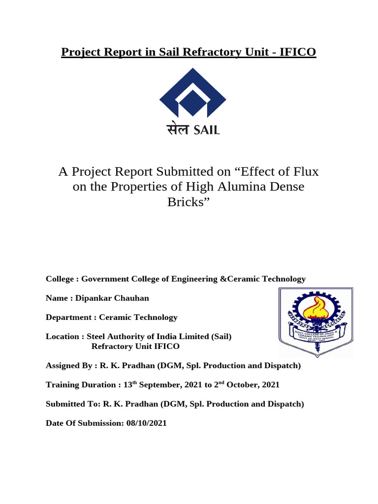 Ifico Project Dipankarpdf | PDF | Refractory | Brick