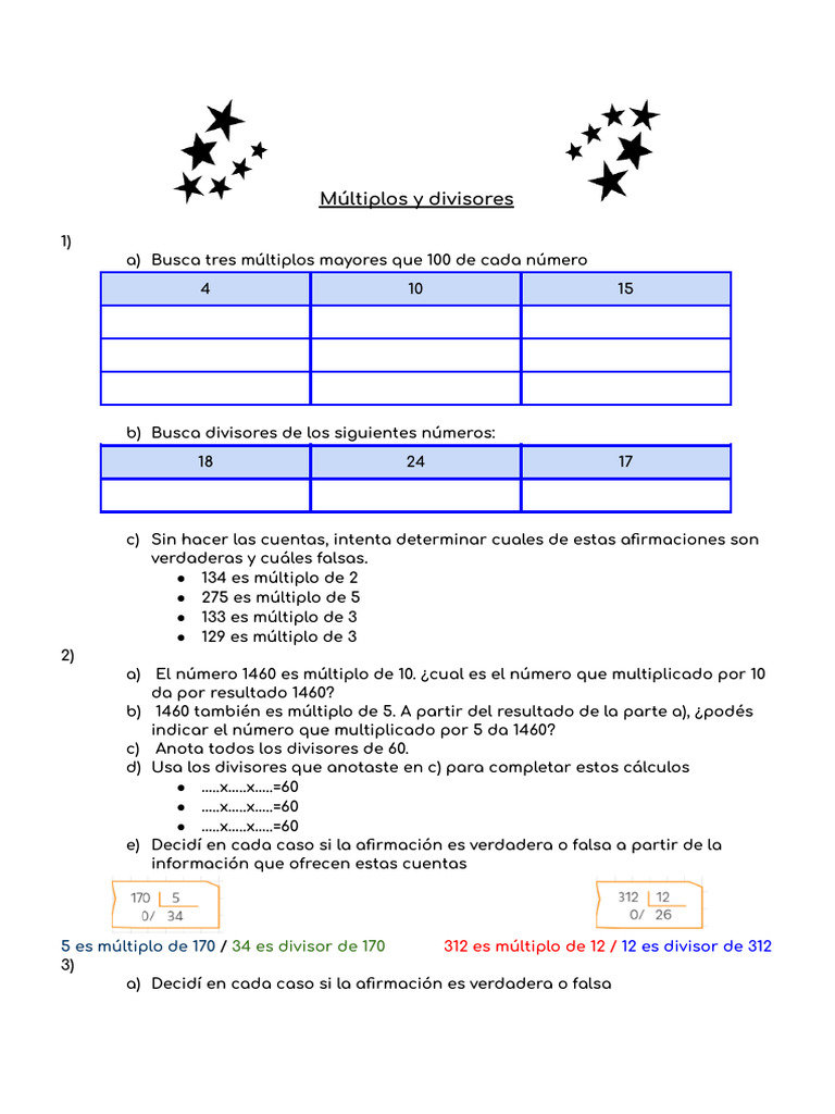 Múltiplos y Divisores: Ejercicios Prácticos | PDF | Matemáticas ...