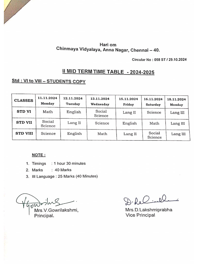 058ST - STD Vi To Viii-Ii Mid Term Time Table-Students | PDF