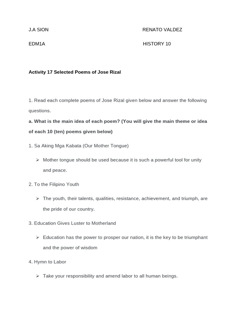 (Activity 17) Hist10 | PDF | Poetry