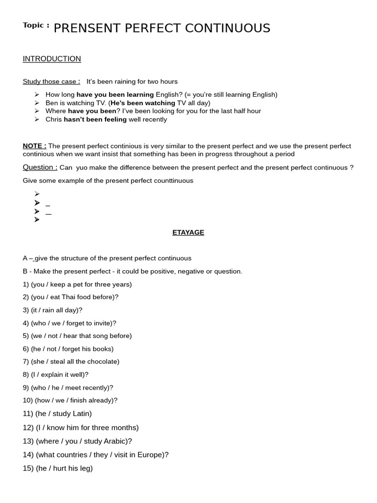Present Perfect Continuous Explained | PDF | Grammatical Tense ...