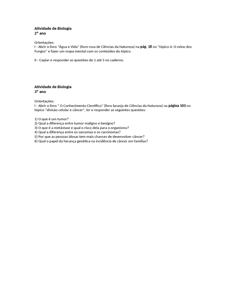 Atividade de Biologia | PDF | Autoajuda | Ciências e Matemática