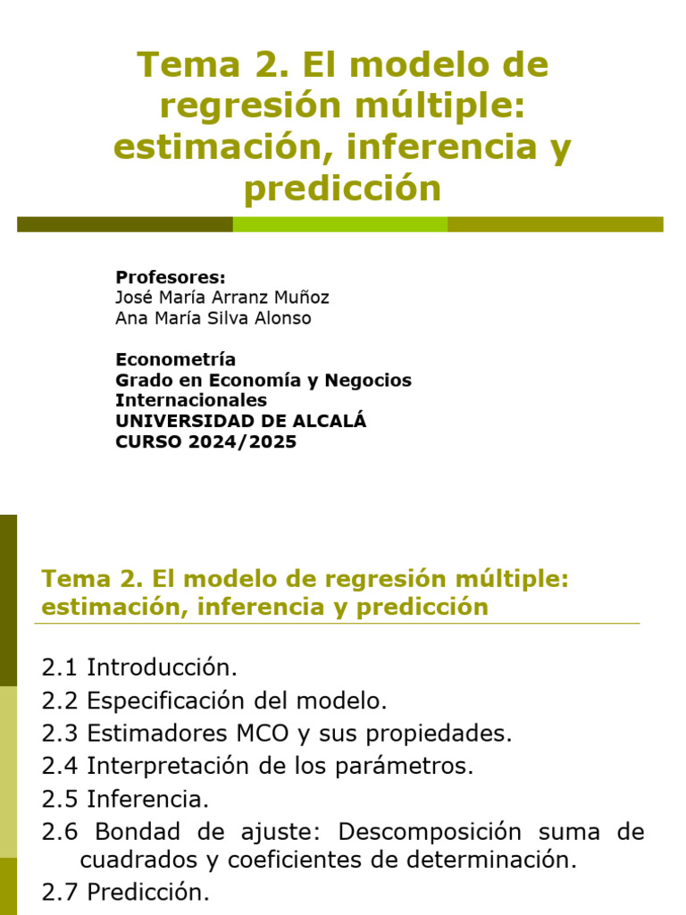 Tema 2 - El Modelo Regresión Múltiple | PDF | Mínimos cuadrados ordinarios | Econometría