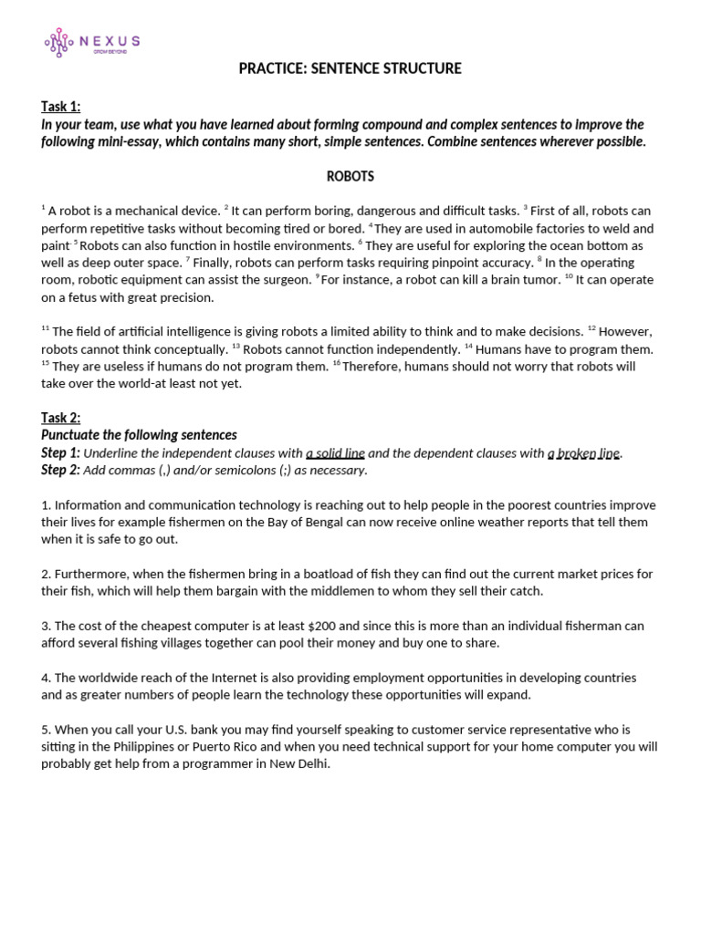Practice - Sentence Structure | PDF | Robot | Robotics