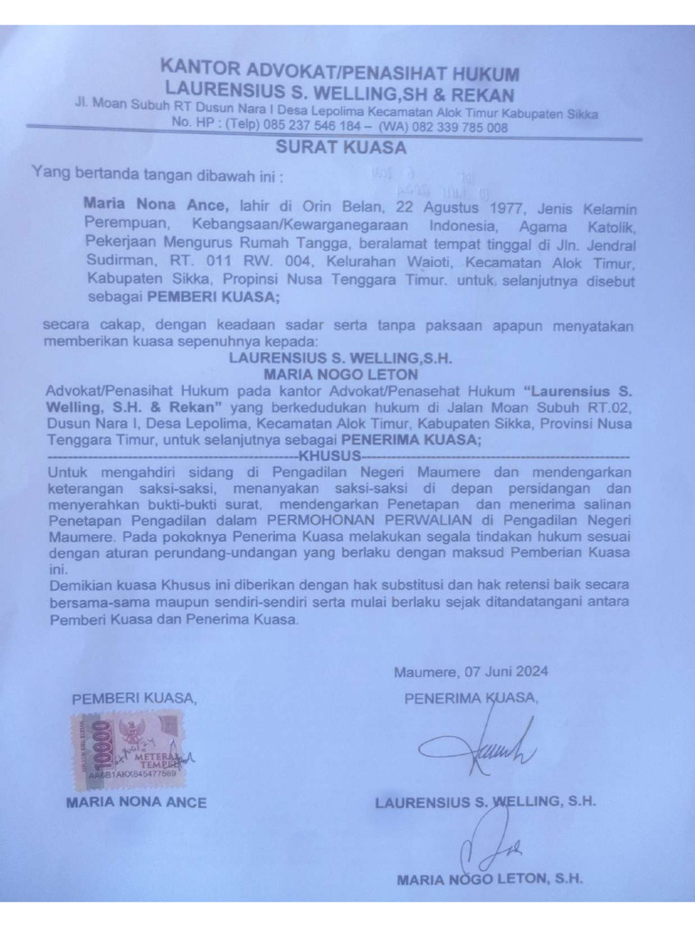 PDF Surat Kuasa Maria Nona Ance | PDF